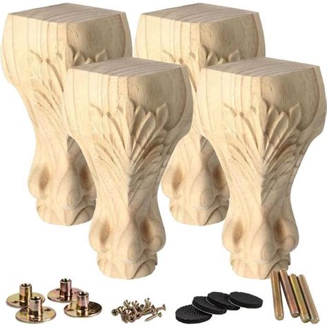 Lot De 4 Pieds De Meubles En Bois Massif Sculpté De Style Européen