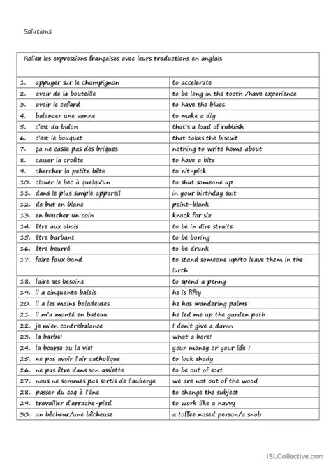 Expressions Idiomatiques Fran Ais Fle Fiches Pedagogiques Pdf Doc