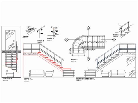 Detalle De Escalera En Autocad Descargar Cad Gratis Kb
