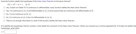 solved does the function satisfy the hypotheses of the mean