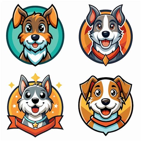 Conjunto de diseños de logotipos de perros de dibujos animados Vector