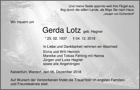 Traueranzeigen Von Gerda Lotz Vrm Trauer De