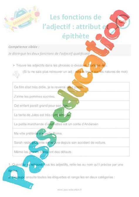 Les fonctions de ladjectif attribut et épithète Cm2 Séance