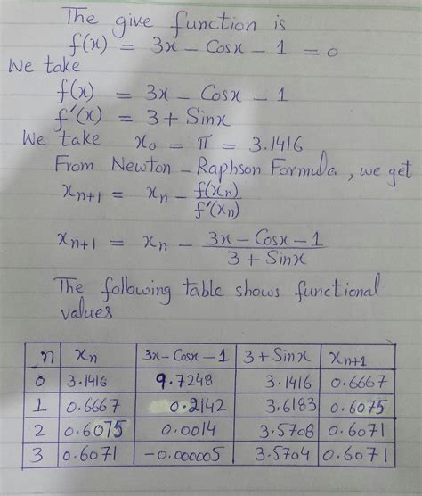 use newton s raphson method to solve equation 3x cosx 1 0