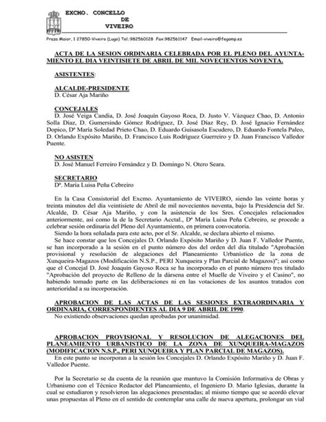 Acta De La Sesion Ordinaria Celebrada Por El Pleno Del