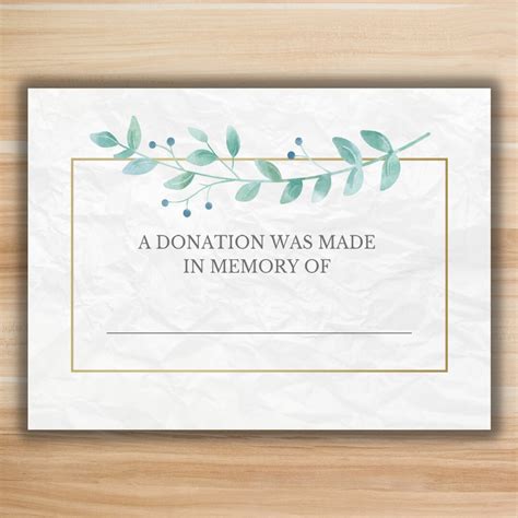 A Donation Was Made In Memory Of Printable Donation Card Memorial