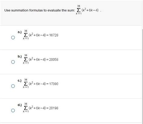 solved use summation formulas to evaluate the sum