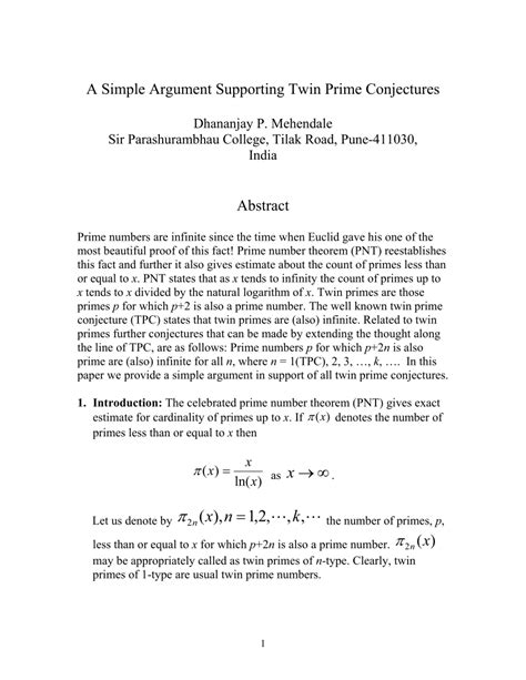 pdf a simple argument supporting twin prime conjectures