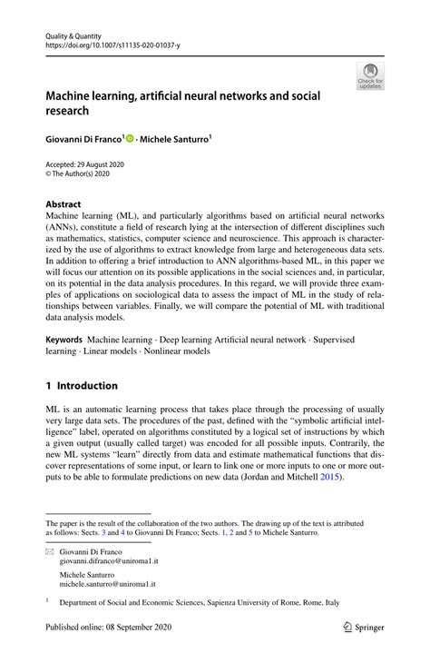 pdf machine learning artificial neural networks and social research