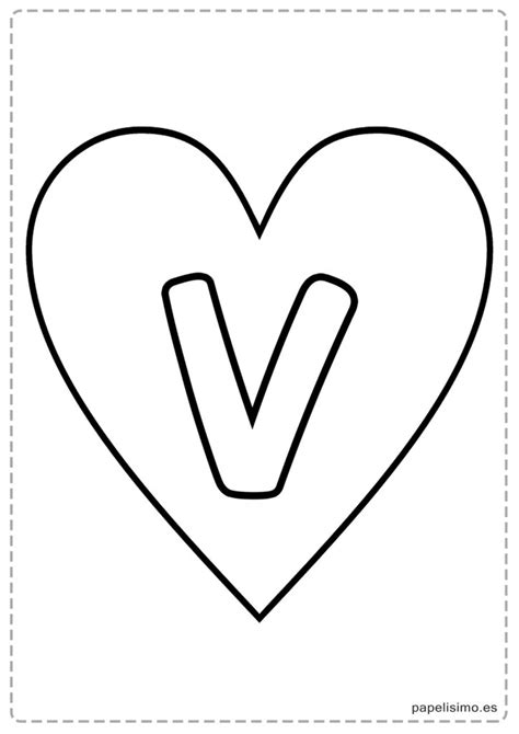 V Abecedario Letras Imprimir Colorear Corazon Papelisimo
