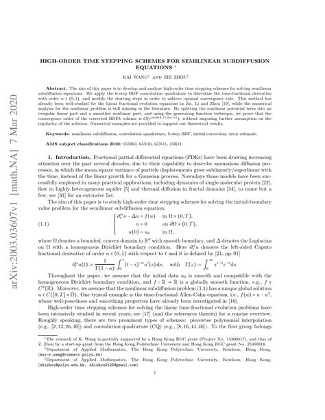 pdf high order time stepping schemes for semilinear subdiffusion equations
