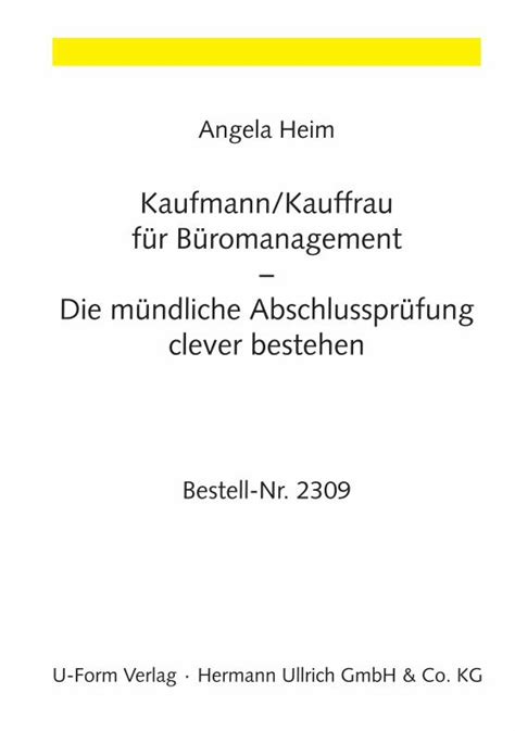 PDF Kaufmann Kauffrau für Büromanagement mündliche WS u form