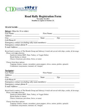 Fillable Online Road Rally Registration Form Fax Email Print PdfFiller