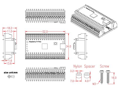 Snapklik Ultra Small Rpi Pico Terminal Block Breakout Board Module