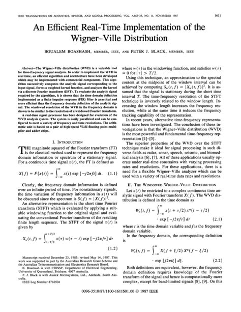 pdf an efficient real time implementation of the wigner ville distribution