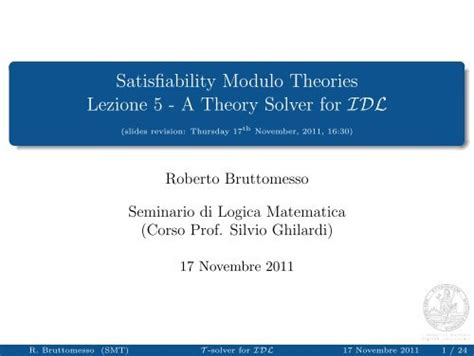 satisfiability modulo theories lezione 5 a theory solver for idl