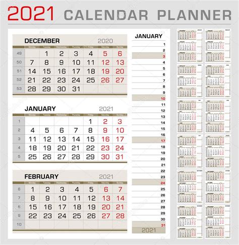 Plantilla De Planificador De Calendario 2021 La Semana Comienza El