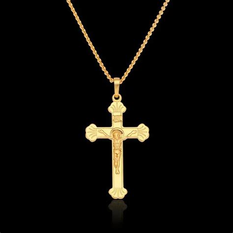 Saint Cross Necklace Women Men Jewelry 18K Real Gold Plated Pendant