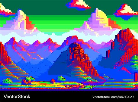 Landscape Bit Pixel Art Summer Natural Royalty Free Vector