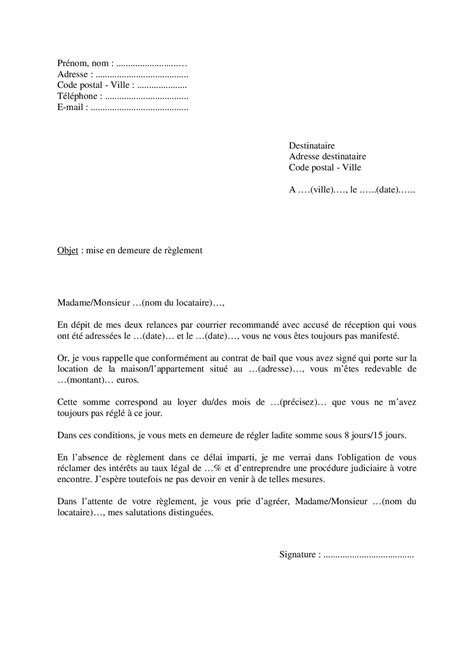 Lettre De Mise En Demeure De Payer Un Loyer Pour Le Locataire