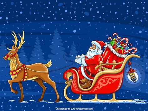 Santa Sleigh And Reindeers In Sky Wallpapers Wallpaper Cave