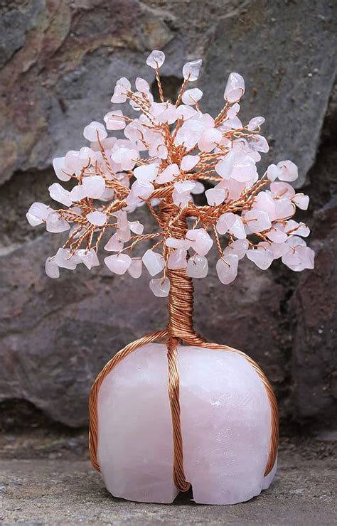 Rose Quartz Aquamarine Feng Shui Energy Stone Tree With LEDs