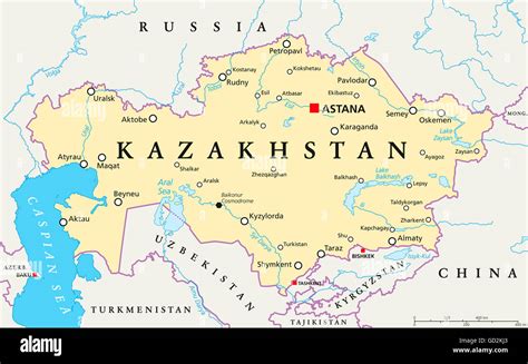 Il Kazakistan Mappa Politico Con Capitale Astana I Confini Nazionali