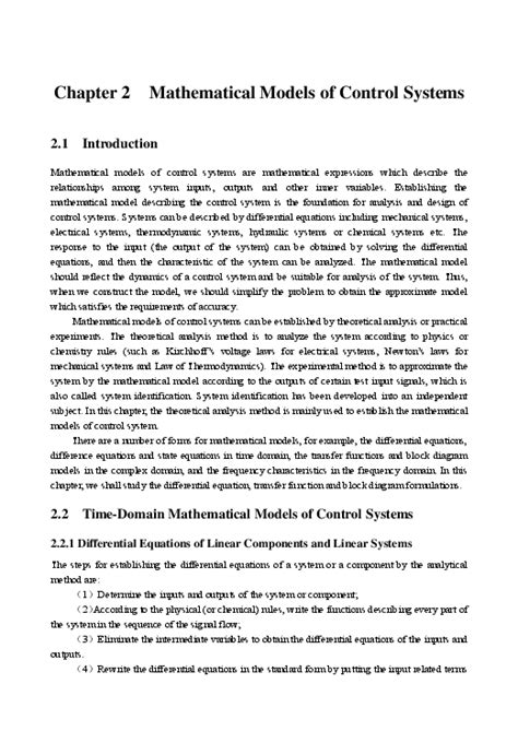 pdf chapter 2 mathematical models of control systems 2 1 introduction 2 2 time domain