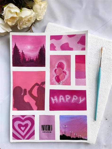Pink Aesthetic Moodboard Small Canvas Art Easy Doodle Art Book