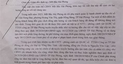 Ngân hàng TMCP Quân đội Chi nhánh Bắc Hải Phòng gửi thư cảm ơn Phòng