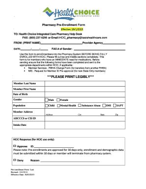 Fillable Online Pharmacy Pre Enrollment Form Fax Email Print PdfFiller