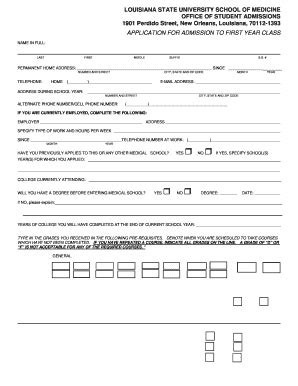 Fillable Online Medschool Lsuhsc LOUISIANA STATE UNIVERSITY SCHOOL OF