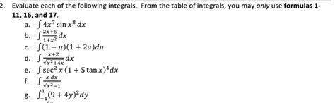 solved evaluate each of the following integrals from the