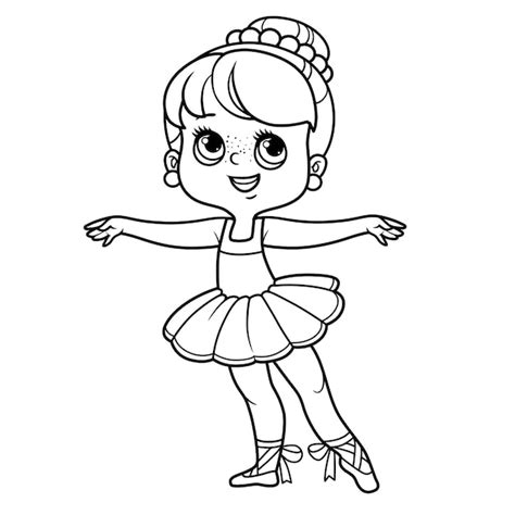Chica bailarina de dibujos animados en un tutú exuberante delineado