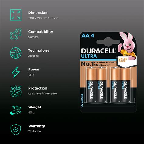 Buy Duracell Ultra Alkaline AA Battery For Camera Pack Of 4 Online
