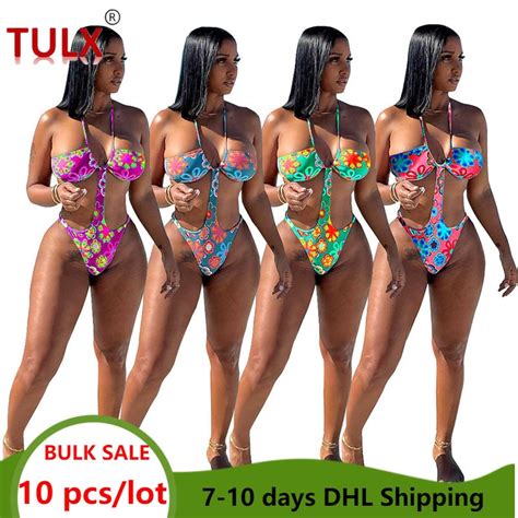10PCS Flor Imprimir Mulheres Swimwear Sexy Verão One Piece Swimsuit