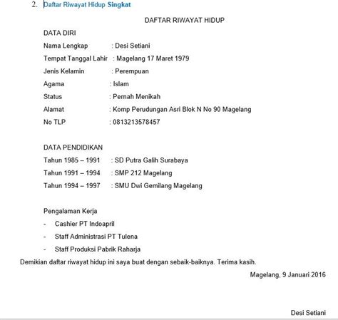 Contoh Daftar Riwayat Hidup Tulis Tangan Belum Pernah Bekerja Fresh