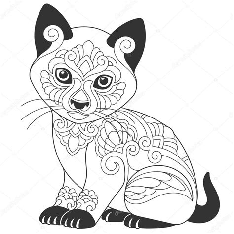 Şirin Kedi Tasarımı Mandala Zentangle Süsleriyle Hayvan Boyama Sayfası