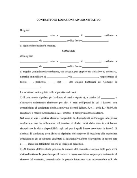 Modello Di Contratto Locazione Abitativa DOC Editabile