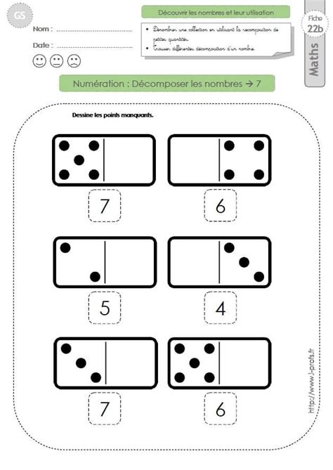 GS EXERCICES MATHEMATIQUES Décomposer les nombres jusqu à 7 en