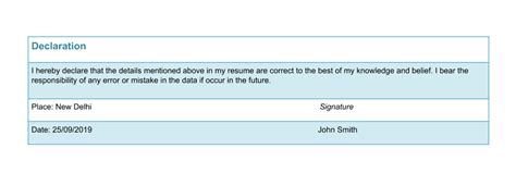 Declaration For Resume For Freshers Writing Tips Examples