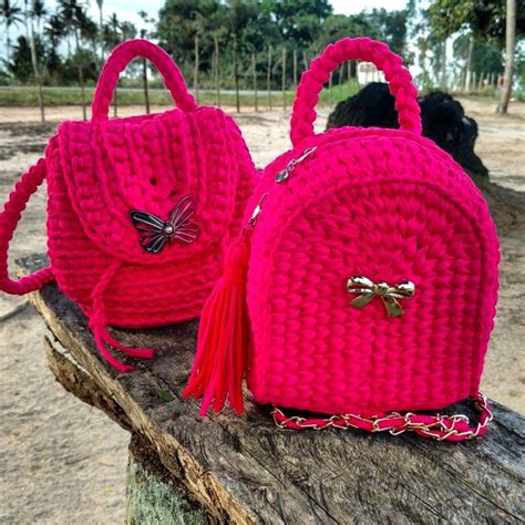Bolsa Fio De Malha Rosa Infantil Crocheting Knitting Handmade
