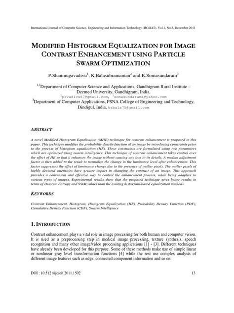pdf modified histogram equalization for image contrast enhancement using particle swarm