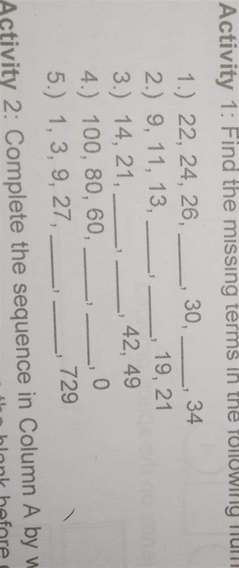 activity 1 find the missing terms in the following number sequence brainly ph