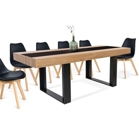Table à manger bois et noir industrielle 10 personnes 225 cm PHOENIX