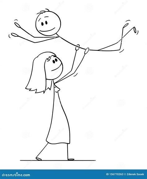 Heterosexual Couple Of Man And Woman Is Walking And Thinking Vector Cartoon Stick Figure
