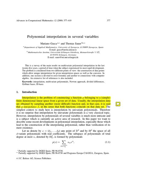 3 0 2000 polynomial interpolation in several variables survey 25 years pdf pdf interpolation