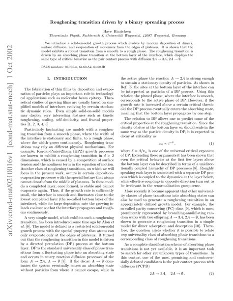 pdf roughening transition driven by a binary spreading process