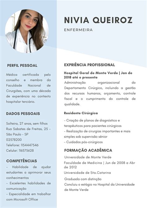 Curriculo Enfermeira Assistencial Curriculum Vitae Enfermagem