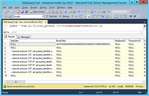 how to save sql server trace data to a file